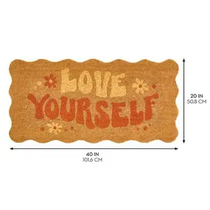 MDESIGN Love Yourself Scalloped Coir Rectangular Doormat