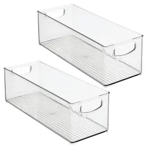 MDESIGN Plastic Stackable Pantry Bin With Handles, Set Of 2 - Clear