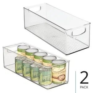 MDESIGN Plastic Stackable Pantry Bin With Handles, Set Of 2