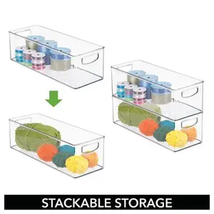 MDESIGN Plastic Stackable Pantry Bin With Handles, Set Of 2