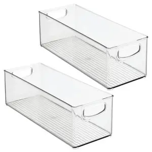 MDESIGN Plastic Stackable Pantry Bin With Handles, Set Of 2 - Clear