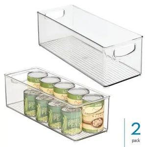 MDESIGN Plastic Stackable Pantry Bin With Handles, Set Of 2