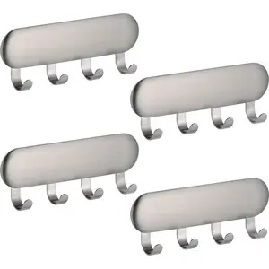IDESIGN Self-adhesive Key Rack With 4 Hooksset Of 4 - Brushed