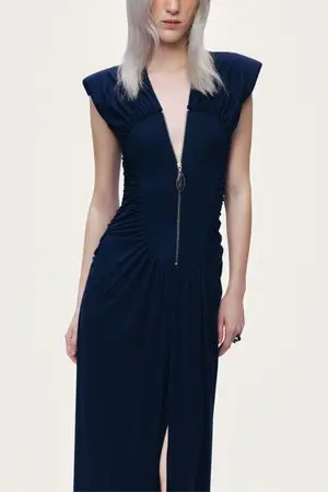 NOCTURNE Zip-front Draped Maxi Dress