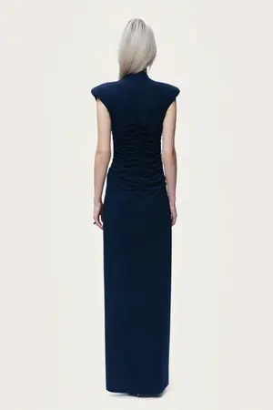 NOCTURNE Zip-front Draped Maxi Dress - Navy