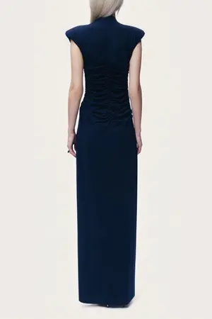 NOCTURNE Zip-front Draped Maxi Dress - Navy