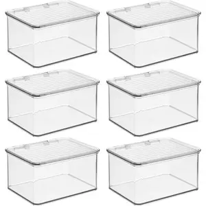 IDESIGN Stackable Hinged-lid Pantry Storage Boxset Of 6 - Clear
