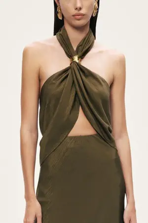 NOCTURNE Twist Halter Neck Bustier - Khaki