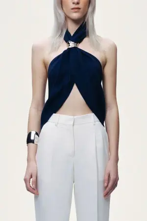 NOCTURNE Twist Halter Neck Bustier - Navy