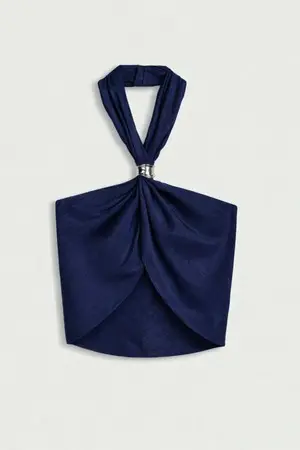 NOCTURNE Twist Halter Neck Bustier - Navy