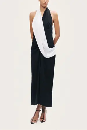 NOCTURNE Contrast Draped Halter Maxi Dress