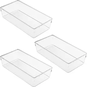 IDESIGN Plastic Dresser Drawer Organizer For Bedroomset Of 3 - Clear