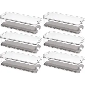 IDESIGN Set Of 6 Fridge Produce Bins With Drainage Tray - Clear/gray