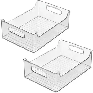 IDESIGN Plastic Stackable Pantry Bin With Handles, Set Of 2 - Clear