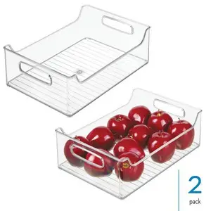 IDESIGN Plastic Stackable Pantry Bin With Handles, Set Of 2