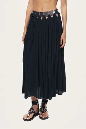 NOCTURNE Pleated Ring-detail Midi Skirt - Black