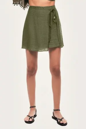NOCTURNE Wrap Mini Skirt - Khaki