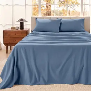 BARE HOME 100% Organic Cotton Flannel Sheet Set - Coronet Blue