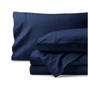 BARE HOME 100% Organic Cotton Flannel Sheet Set Dark Blue
