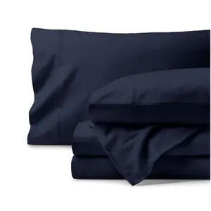 BARE HOME 100% Organic Cotton Flannel Sheet Set Midnight Blue