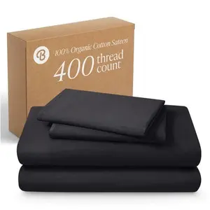 BARE HOME 400 Thread Count Organic Cotton Sateen Sheet Set Black