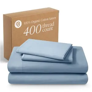 BARE HOME 400 Thread Count Organic Cotton Sateen Sheet Set Dusty Blue