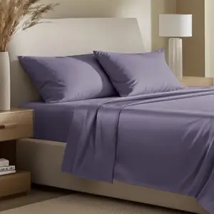 BARE HOME 400 Thread Count Organic Cotton Sateen Sheet Set - Dusty Purple