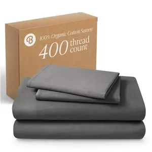 BARE HOME 400 Thread Count Organic Cotton Sateen Sheet Set Grey