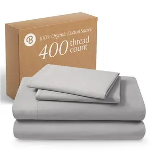 BARE HOME 400 Thread Count Organic Cotton Sateen Sheet Set Light Grey