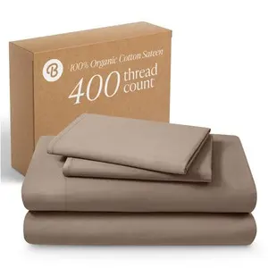 BARE HOME 400 Thread Count Organic Cotton Sateen Sheet Set Taupe