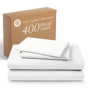 BARE HOME 400 Thread Count Organic Cotton Sateen Sheet Set White