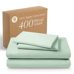 BARE HOME 400 Thread Count Organic Cotton Sateen Sheet Set Willow