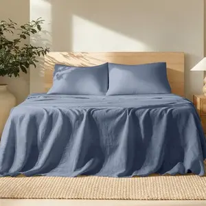 BARE HOME 100% European Linen Sheet Set - Indigo
