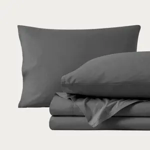 BARE HOME 100% Organic Cotton Percale Cooling Sheet Setsplit Head King - Grey