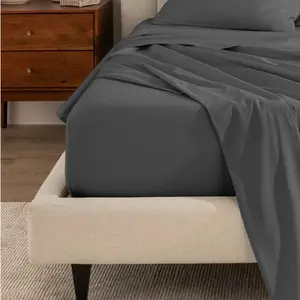 BARE HOME 100% Organic Cotton Percale Cooling Sheet Setsplit Head King - Grey