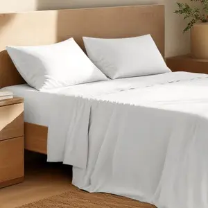 BARE HOME 100% Organic Cotton Percale Cooling Sheet Setsplit Head King - White