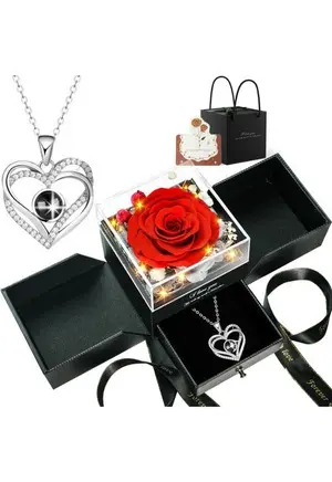 LOVERY Preserved Rose With Necklace - Black/ Red
