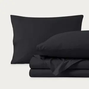 BARE HOME 100% Organic Cotton Percale Cooling Sheet Set Black