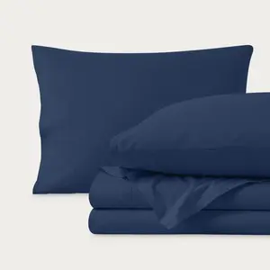 BARE HOME 100% Organic Cotton Percale Cooling Sheet Set Dark Blue
