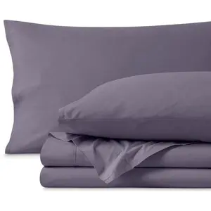 BARE HOME 100% Organic Cotton Percale Cooling Sheet Set Dusty Purple