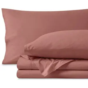 BARE HOME 100% Organic Cotton Percale Cooling Sheet Set Dusty Rose