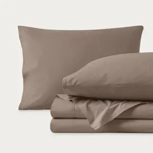 BARE HOME 100% Organic Cotton Percale Cooling Sheet Set Taupe