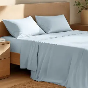 BARE HOME 100% Organic Cotton Percale Cooling Sheet Set - Winter Blue