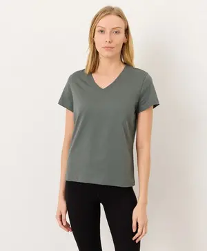 PACT Organic Cotton Softspun Essential V-neck Tee - Castor Green