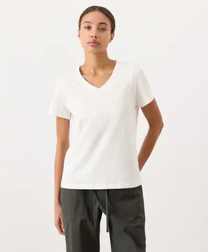 PACT Organic Cotton Softspun Essential V-neck Tee - Cream
