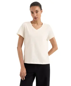 PACT Organic Cotton Softspun Essential V-neck Tee - Soft Ivory