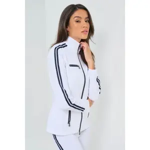 Anatomie Justine Saira Zip-up Jacket With Contrast Stripe - White W/navy & White Stripe