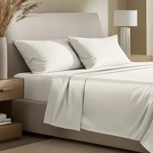 BARE HOME 400 Thread Count Organic Cotton Sateen Sheet Setsplit Head King - Cream