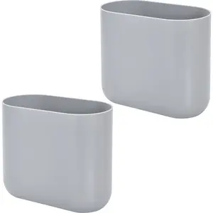 IDESIGN Small Plastic 1.9 Gallon / 7 L Oval Bathroom Trash Can, 2-pack - Gray