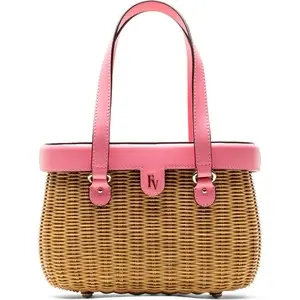 FRANCES VALENTINE Willow Woven Wicker & Leather Top Handle Bag - Pink